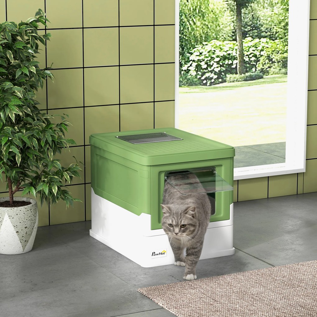 Podestýlka PawHut s víkem a spodní vaničkou, plastová 47,5 x 35,5 x 36,7 cm, včetně lopatky a deodoračního boxu pro udržení čistoty koček
