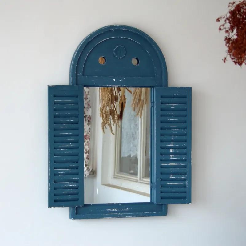 Zrcadlo s okenicí modrá patina 39 x 75cm