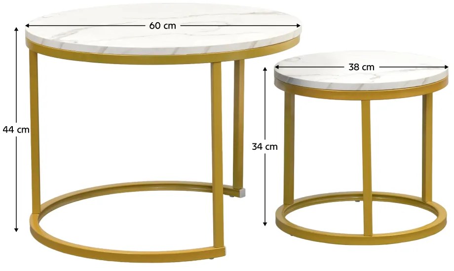 Kondela Set 2 konferenčních stolků, zlatá/imitace mramoru, DAMON