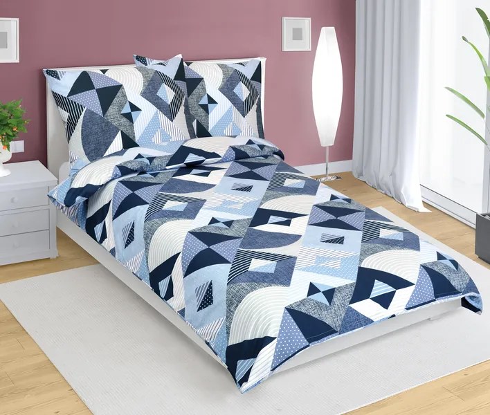 Bellatex Povlečení bavlněné Geometrie modrá rozměr 140x220, 70x90 cm