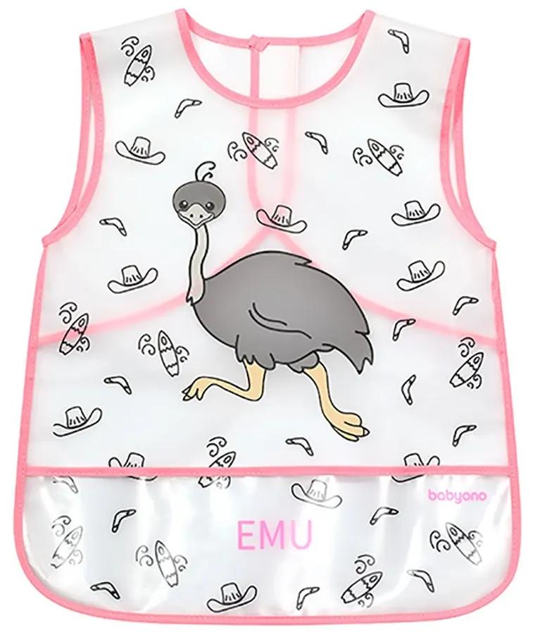 Omyvatelný bryndák - zástěra 33x40 cm Baby Ono emu Růžová