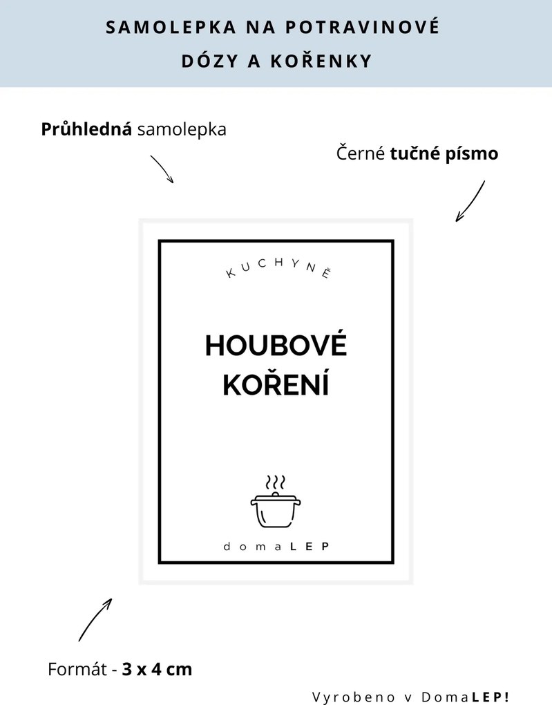 Samolepka na kořenky HOUBOVÉ KOŘENÍ průhledná 3 × 4 cm tučné písmo