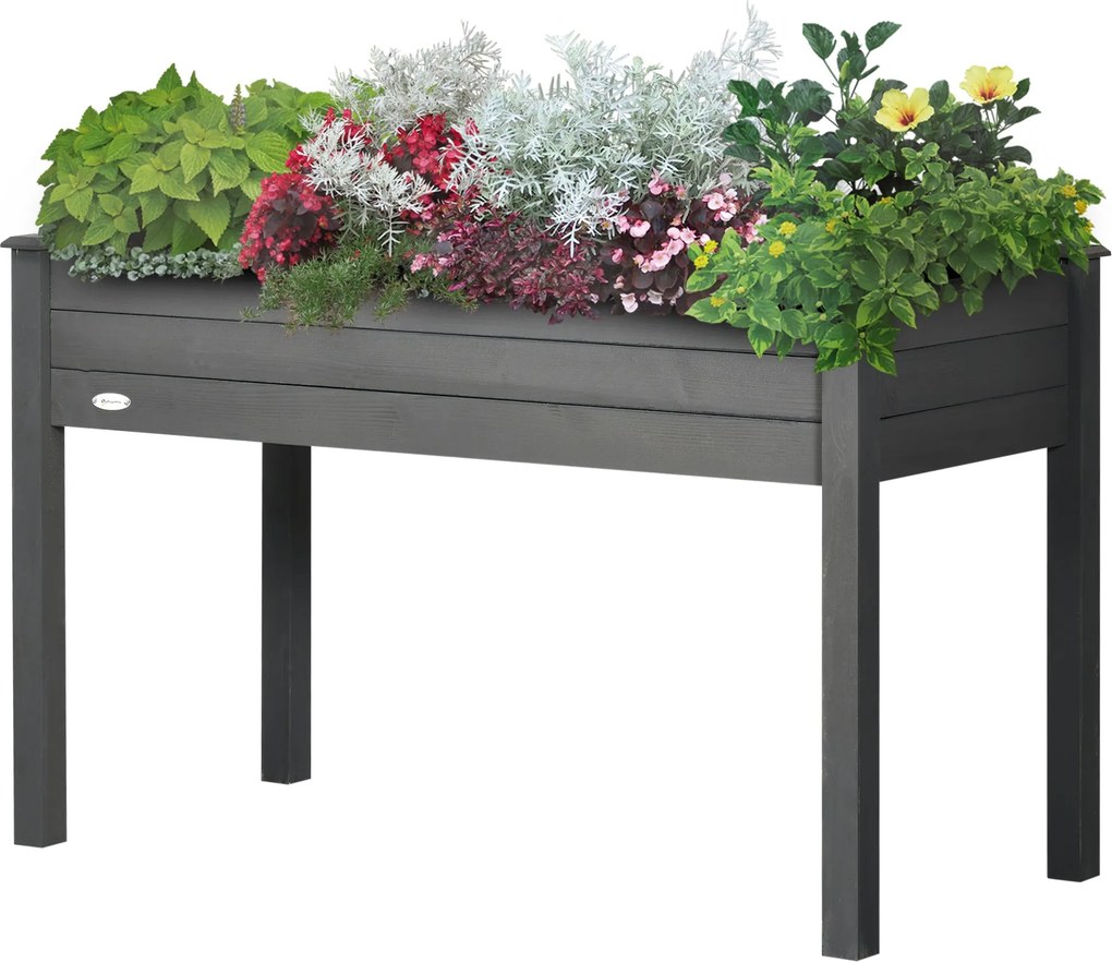 Vyvýšený zahradní záhon Outsunny rozměry 123L x 57W x 76H cm, obsahuje zavlažovací vložky + drenážní textilem, solidní jedlové dřevo