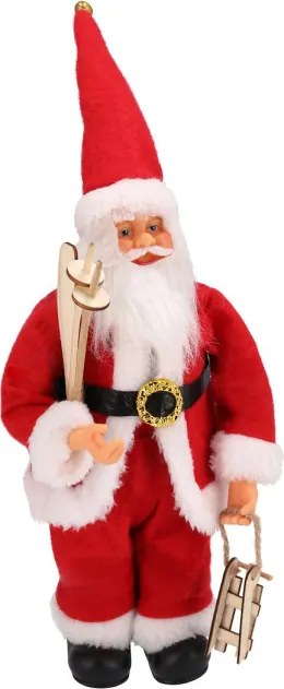 Vánoční dekorace Santa Claus se sáňkami a lyžemi červená 30 cm
