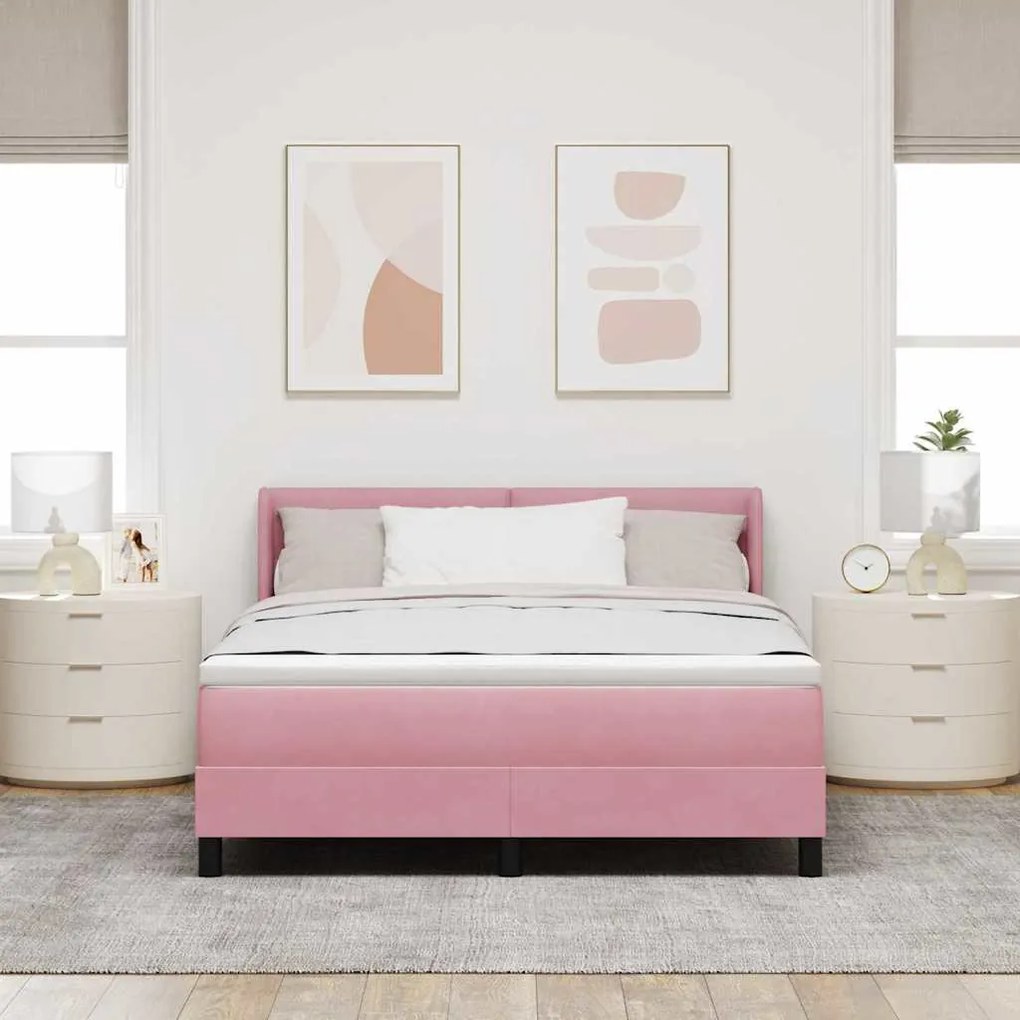 Postel s boxspringem s čelo Růžová 200 x 140 cm samet 3341473