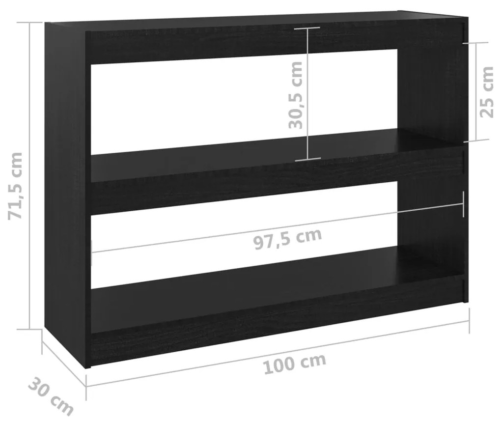 Knihovna / dělicí stěna černá 100 x 30 x 71,5 cm borovice