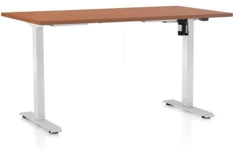 Výškově nastavitelný stůl OfficeTech A, 140 x 80 cm, bílá podnož