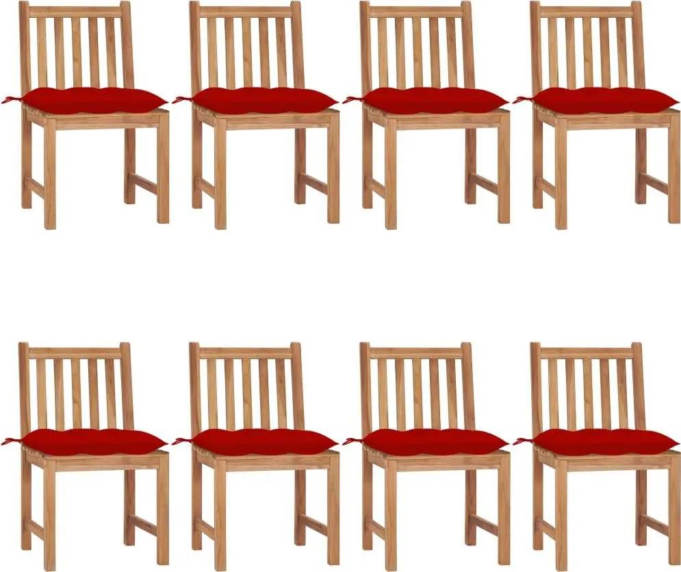 vidaXL Zahradní židle 8 ks s poduškami masivní teak [3073157] Barva: Červená