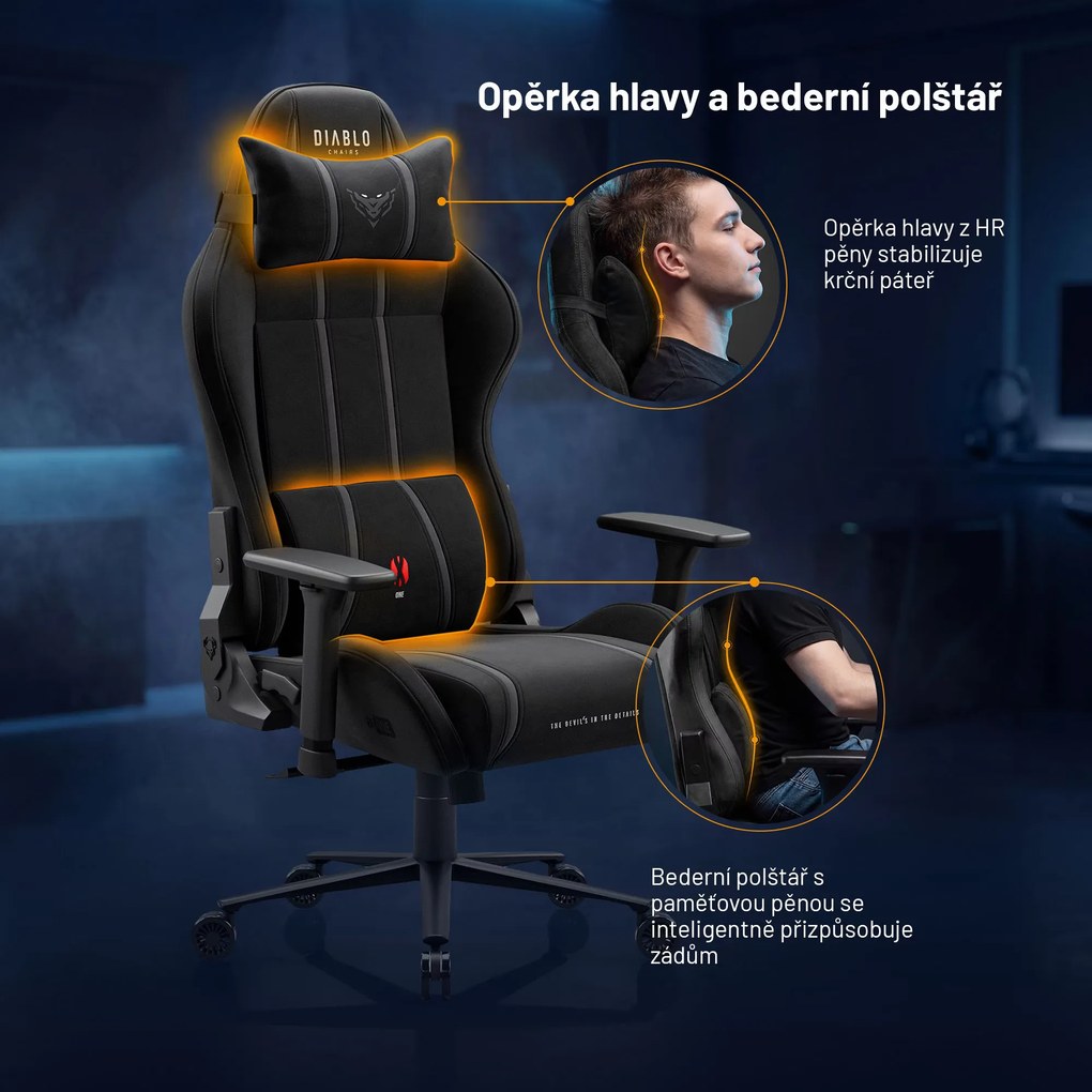 Látková herní židle černé King Size: Diablo X-One 2.0 Burned Black