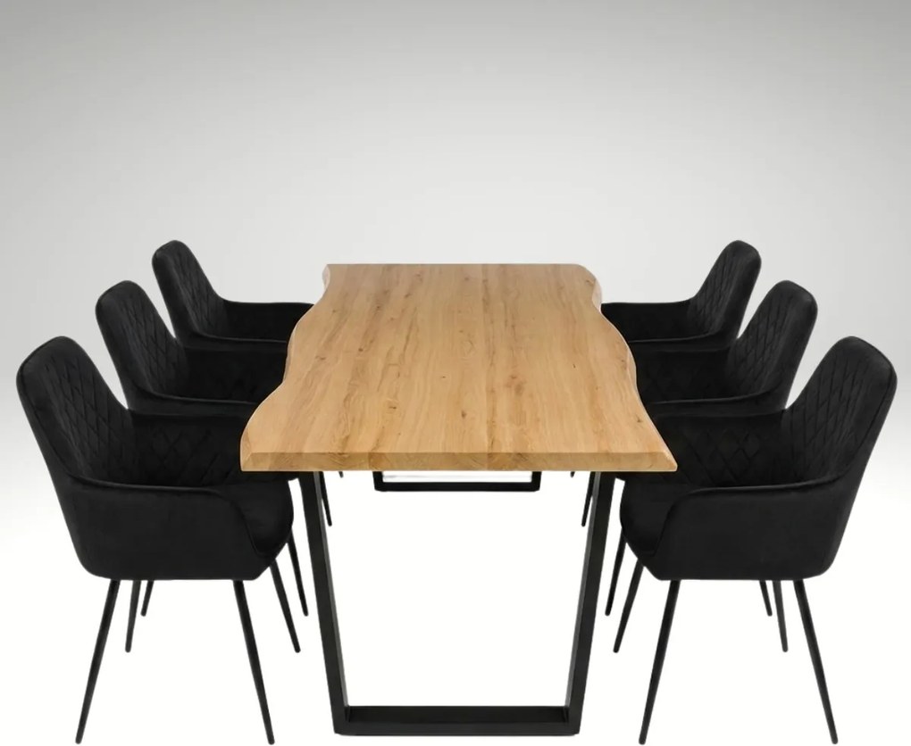 Vikio Jídelní set pro 6 osob 180x90 cm dub noha U černá židle s područkami VJS168-6C