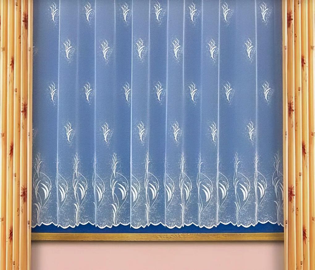 Českomoravská textilní žakárová záclona V318 větvičky, s bordurou, bílá, výška 160cm (v metráži)