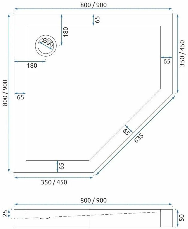 Rea Diamond, pětiúhelníkový sprchový kout 90 x 90 cm + bílá sprchová vanička Diamond, 6mm šedé sklo, měděná matná, KPL-K6966