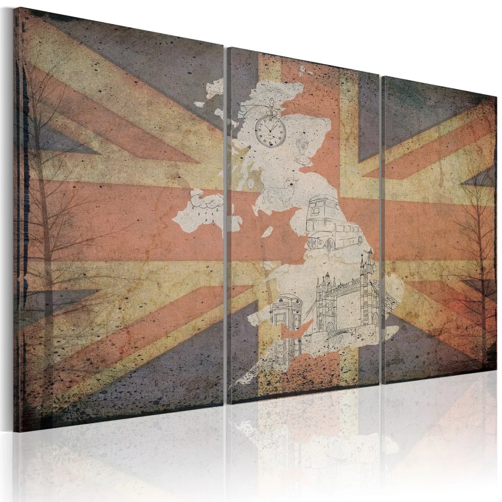 Obraz - Map of Great Britain - triptych - 60x40