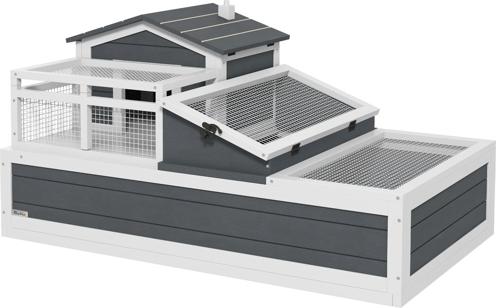 Školní domeček pro ropuchy, 2 podlaží, pro vnitřní i venkovní použití, balkon, jedlové dřevo, šedá barva