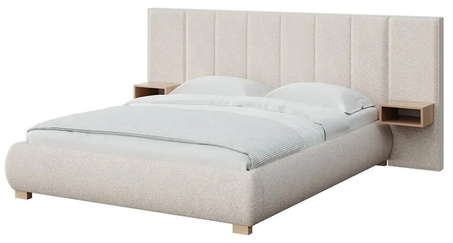 Krémová čalouněná dvoulůžková postel s roštem 180x200 cm Fioro – MESONICA
