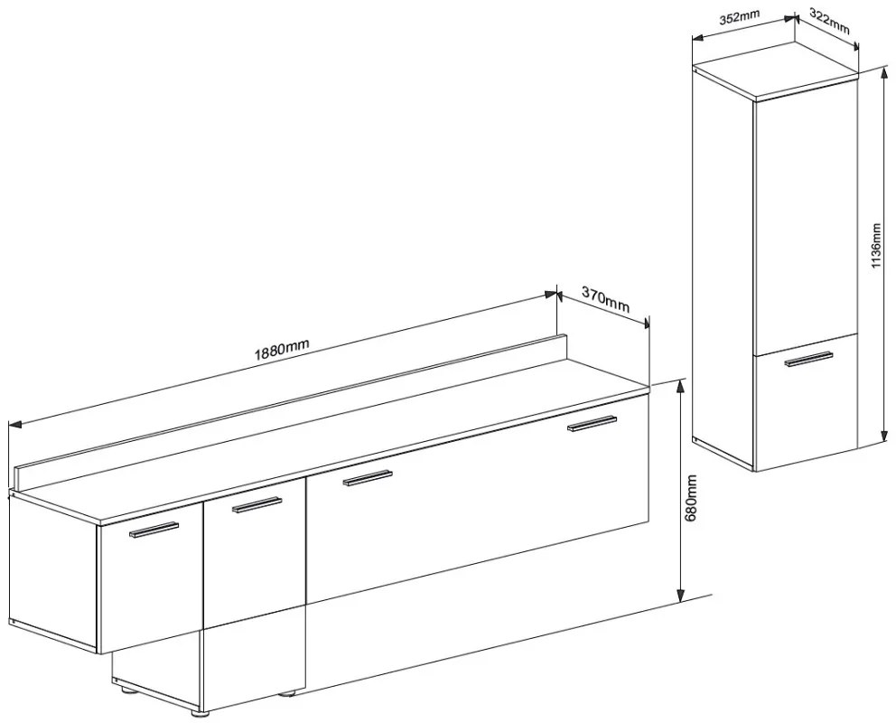Obývací stěna s osvětlením Goul, tmavě šedá/dub evoke