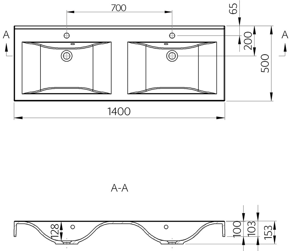 Sapho Sapho, FLAVIA dvojumyvadlo 140x50cm, litý mramor, bílá, 68141