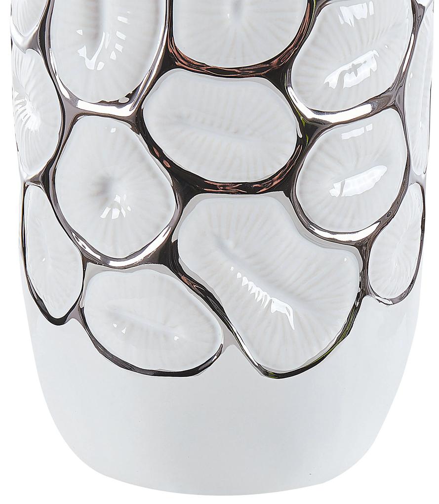 Kamenina Dekorativní váza 28 Bílá Stříbrná CENABUM Beliani