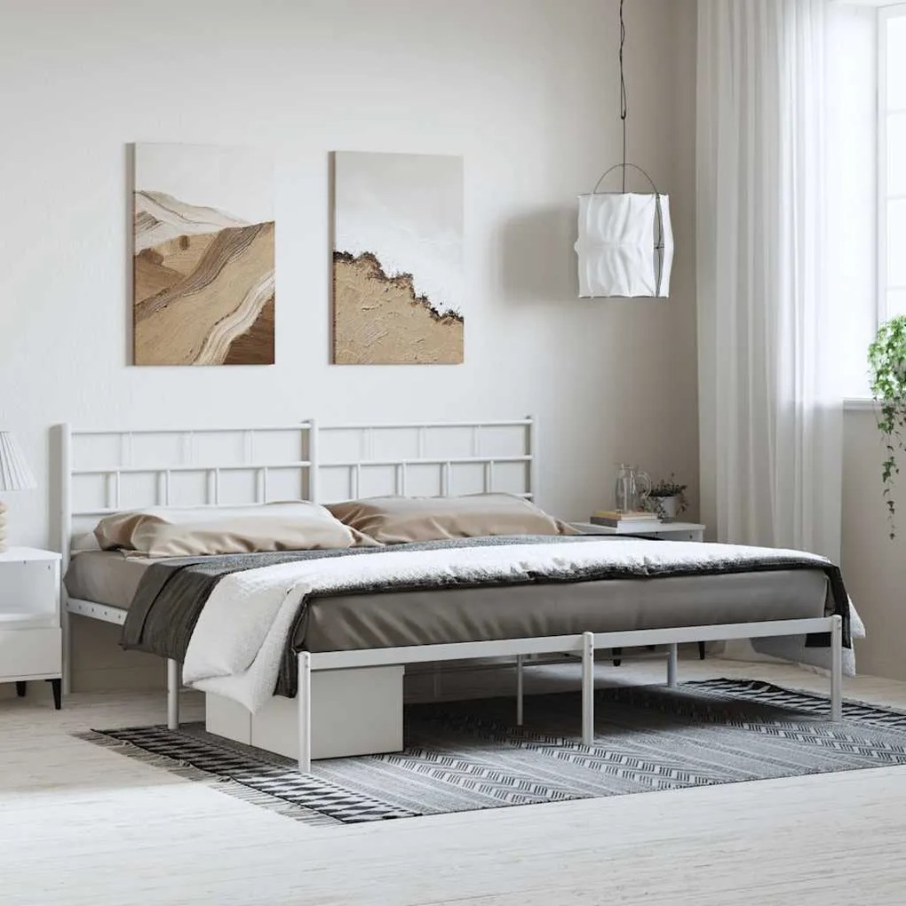Kovový rám postele bez matrace s čelem bílý 75 x 190 cm