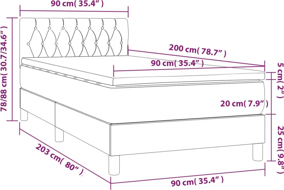 vidaXL Box spring postel s matrací 90x200 cm textil [3140829] Barva: Černá