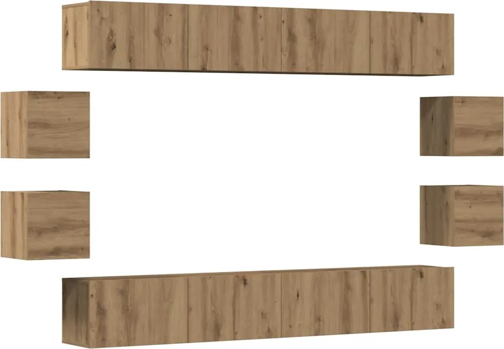 Sada 8 kusů nástěnné TV skříňka dub artisan kompozitní dřevo 3328952