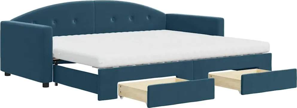 Válenda s přistýlkou a zásuvkami modrá 90 x 200 cm samet 3197372
