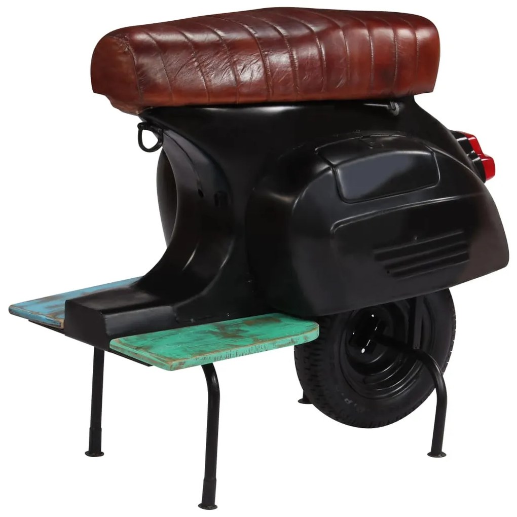 246248 vidaXL Barová stolička Skútr černá pravá kůže a recyklované dřevo