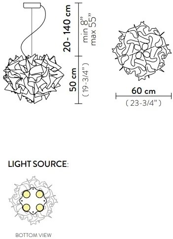 SLAMP VELSL00WHT01T00000EU Veli opal large, závěsné svítidlo z bílého opalflexu, 4x12W E27, šířka 60cm