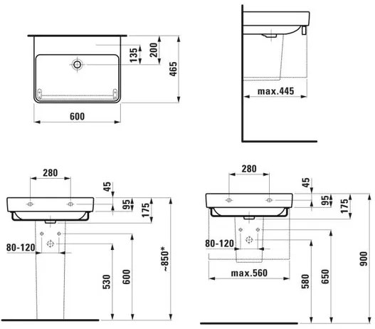 Laufen Pro S Umyvadlo 60 x 46,5 cm bez otvoru, bílá H8109630001091