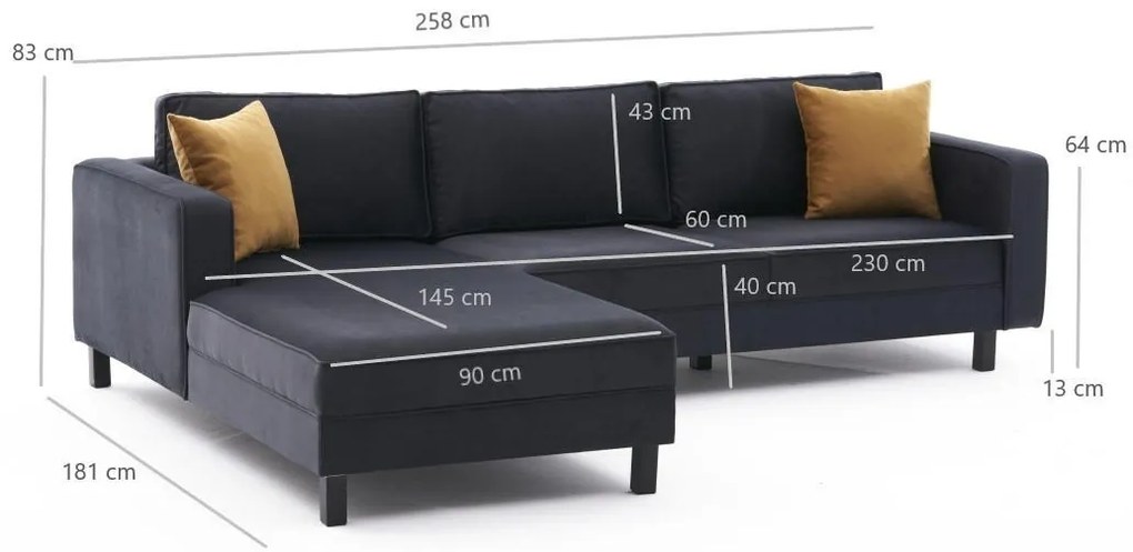 Hanah Home Sametová pohovka KALE antracit levá 825BLC2721