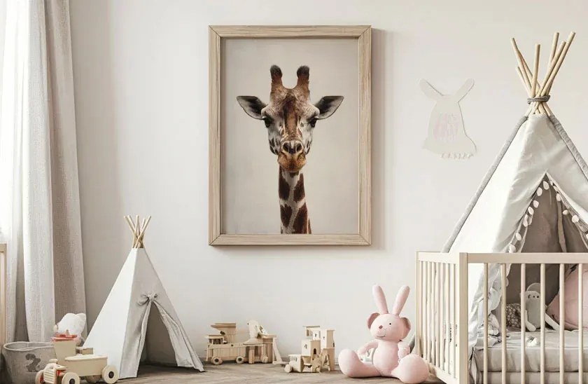 Jemný pohled - obraz - Minimalistický portrét žirafy 48 - A2 – 420 × 594 mm - 449 Kč