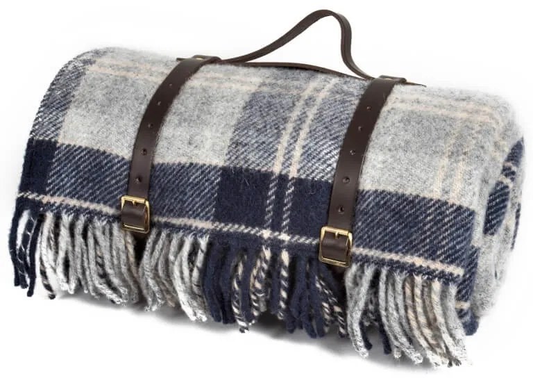 Pikniková vlněná deka Polo Navy Bannockbane, kožené popruhy, 183x150 cm Tweedmill
