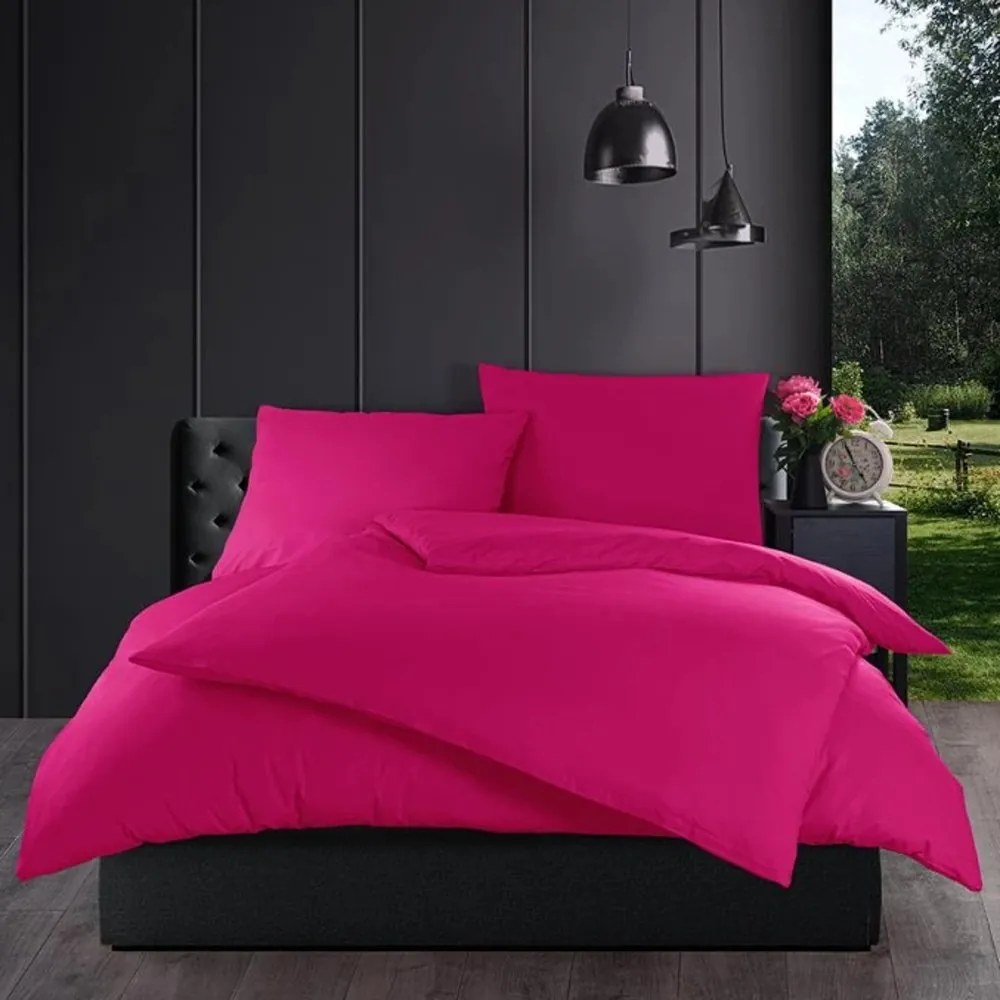 Bavlněné jednobarevné ložní povlečení - fuchsiové  - 100% bavlna renforcé - 70 x 90 cm + 140 x 200 cm