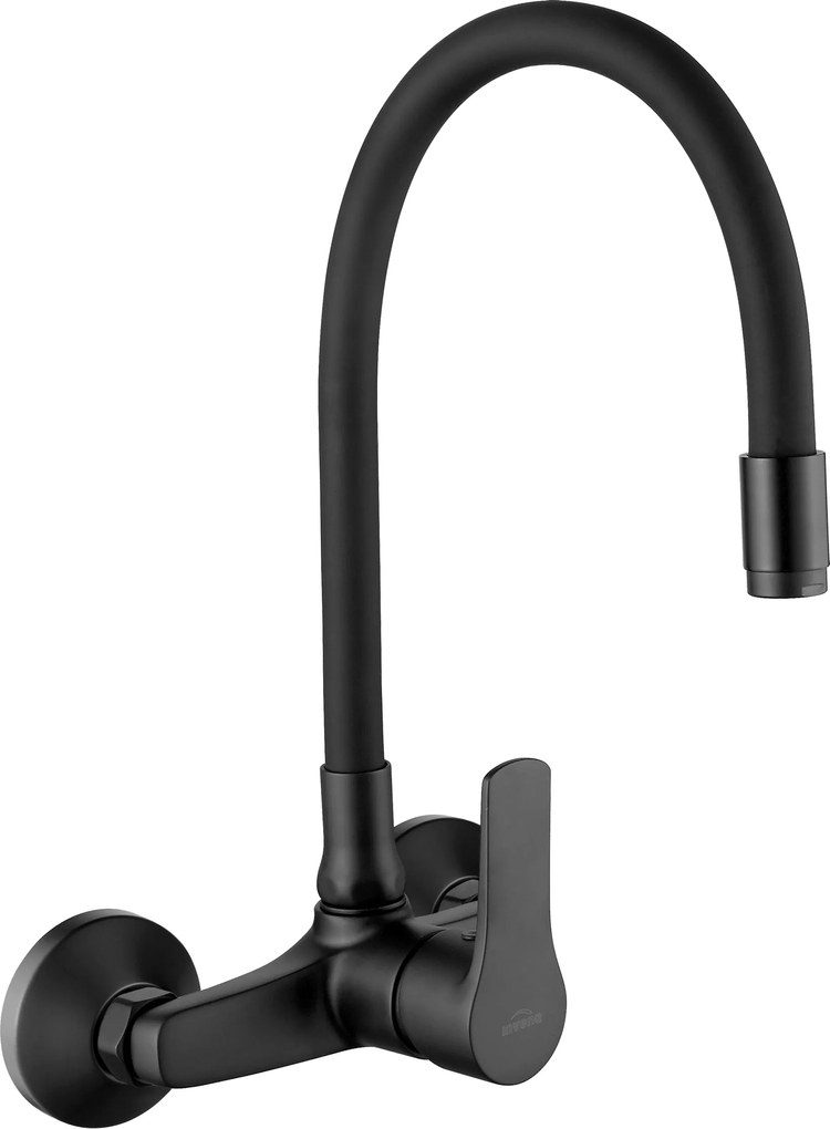 Invena Verso, nástěnná kuchyňská baterie 150mm s elastickým ramenem, černá matná, INV-BC-82-E44-L
