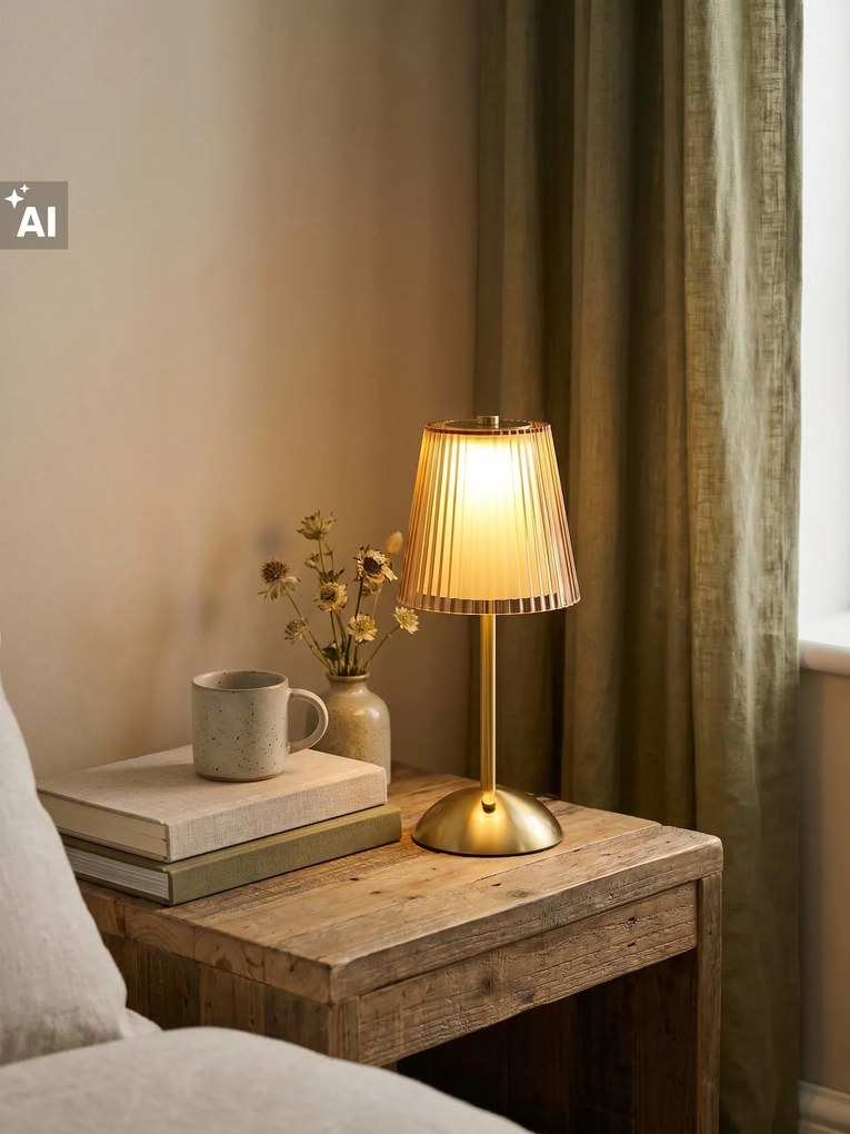 Sinsay - LED stolní lampa s žebrovaným stínidlem a zlatými prvky - hnědá
