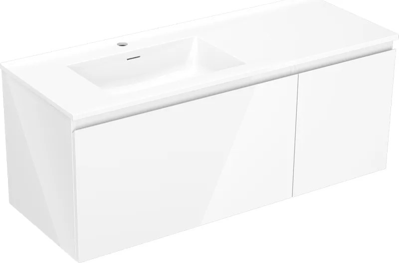 Mexen Orio, koupelnová skříňka 120 cm s levým umyvadlem Otis, 1S, 1D, bílá lesklá, 91A13-12047-3-BBFF00-W18L00