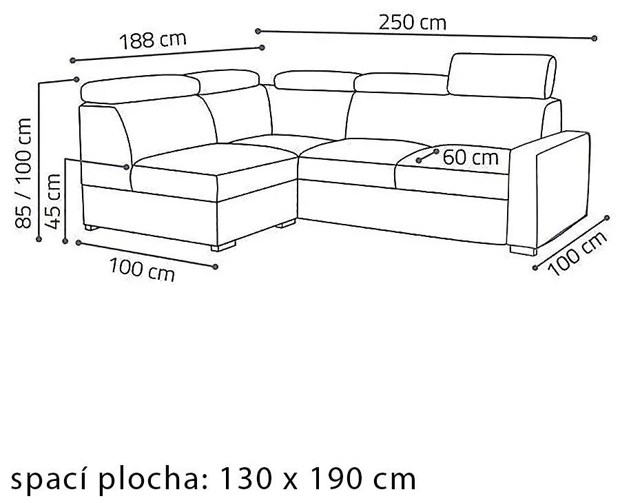 Sedací souprava PEDRO L | 188x250 cm | rozkládací + úložný prostor | polohovatelné záhlavníky | VÝBĚR TKANIN