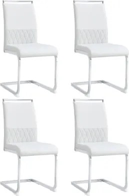 Aosom Sada 4 moderních a ergonomických jídelních židlí s vysokým opěradlem z umělé kůže a látky s lněným vzhledem, bílá