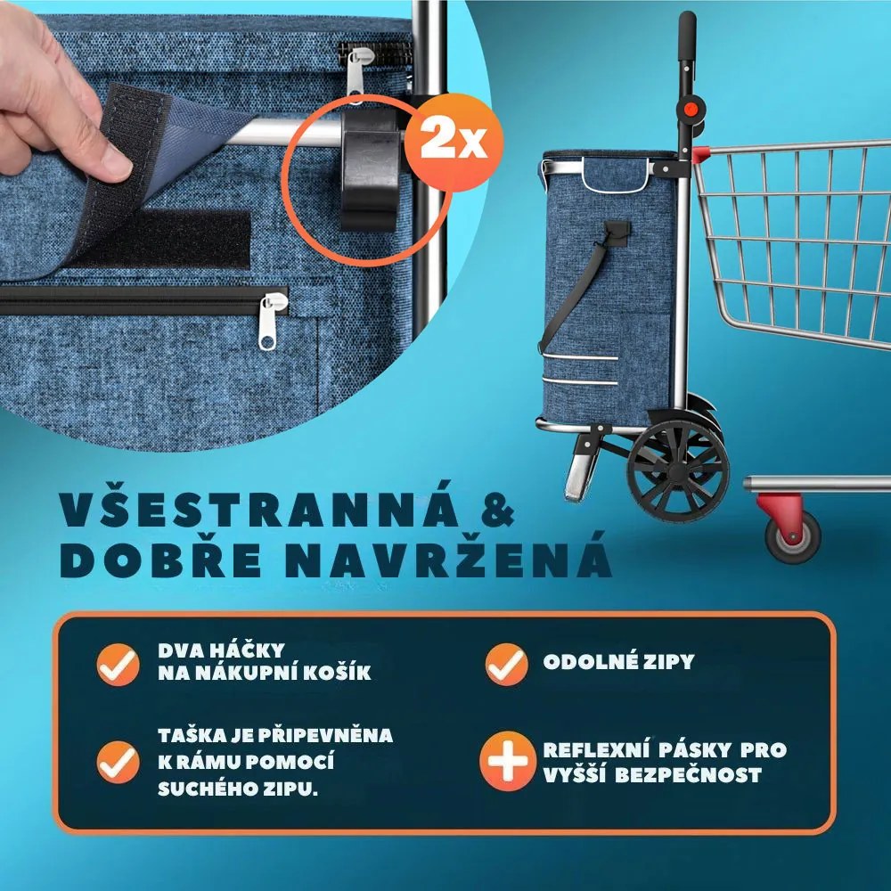 Nákupní taška na kolečkách EASY, 50l, modrá Jurhan