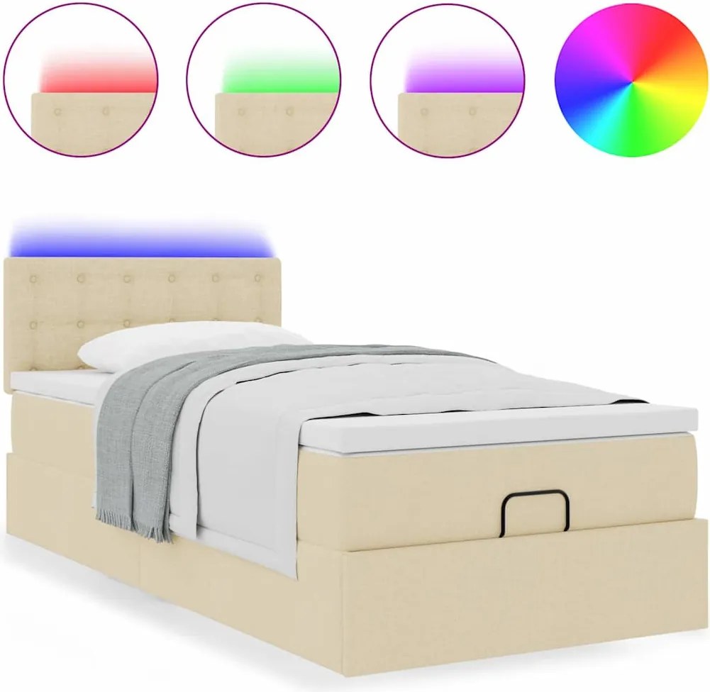 Osmanská postel s matrací & LEDs krémová 90x200 cm látka 3312448