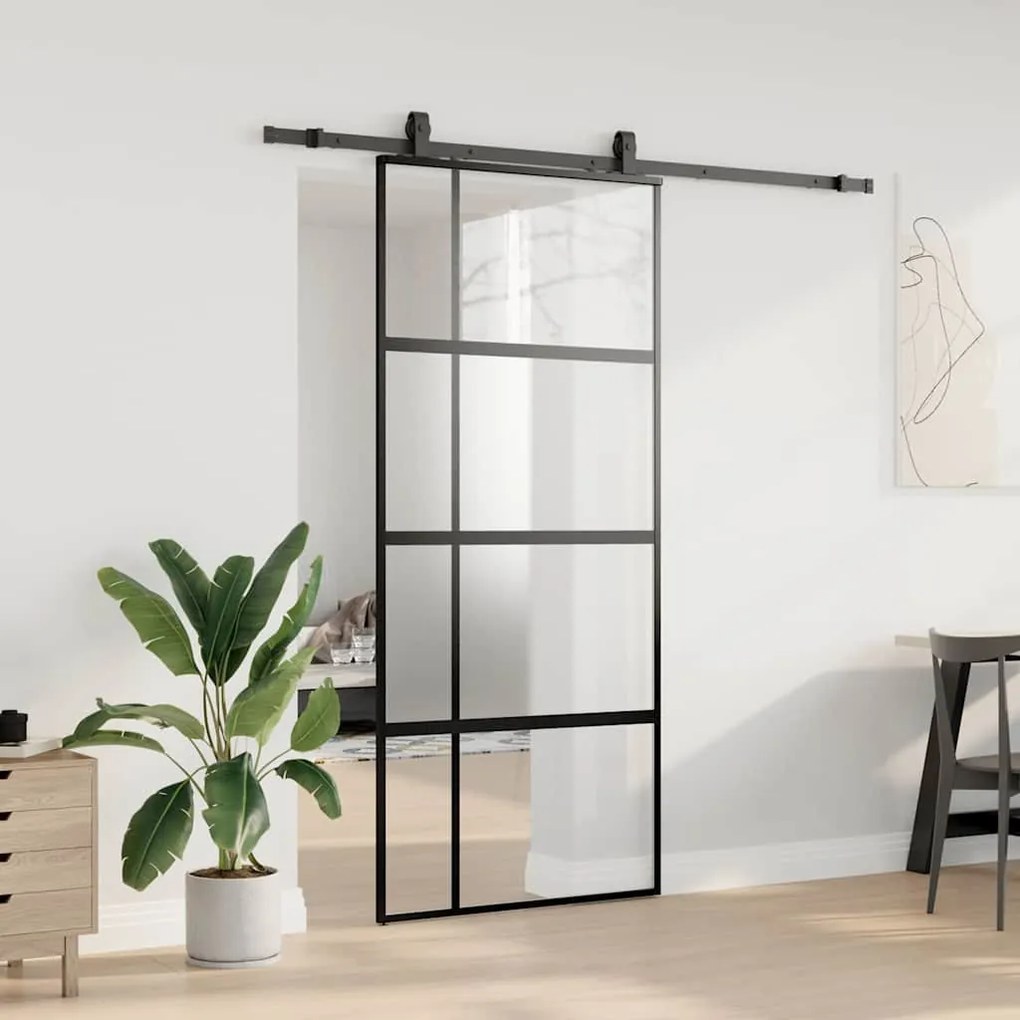 Posuvné dveře se sadou kování černé 90x205 cm Tvrzené sklo 3375899