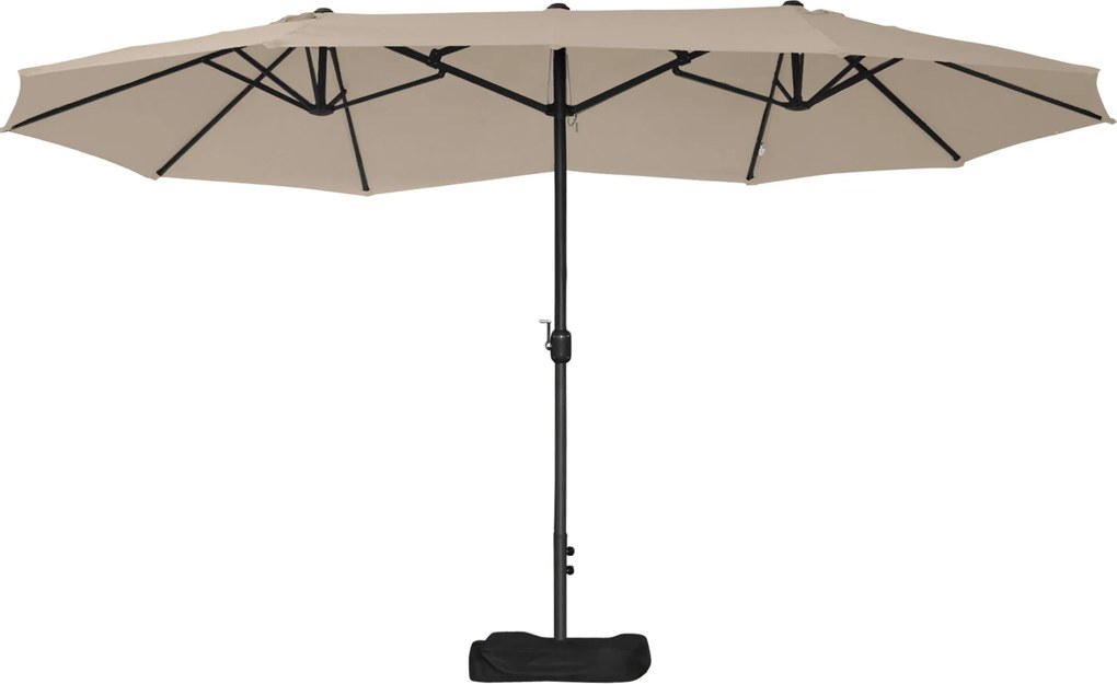 Outsunny Zahradní Parasol Dvojitý Obdélníkový 4,6L x 2,7W x 2,4H m s Kličkou pro Otevírání a Zavírání, S Písky a Základem, pro Balkon a Bazén, Khaki