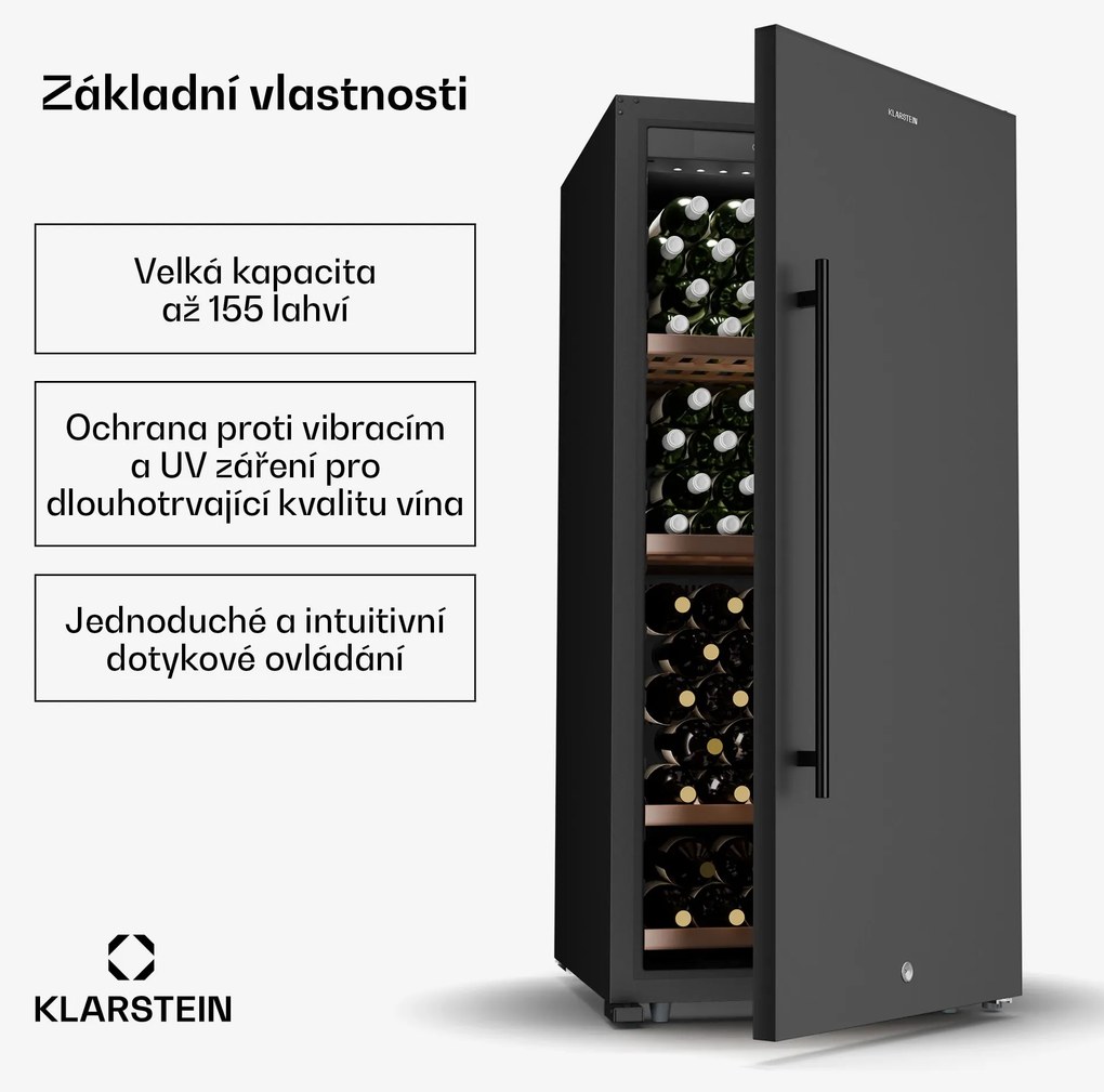 Klarstein Chladnička na víno CellarMax, 155 lahví, Kompresor, Energetická účinnost E