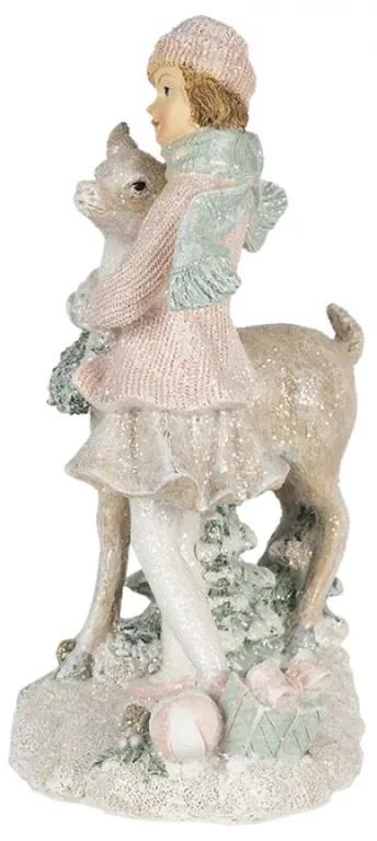 Vánoční dekorativní soška holčičky s laní – 13x10x20 cm