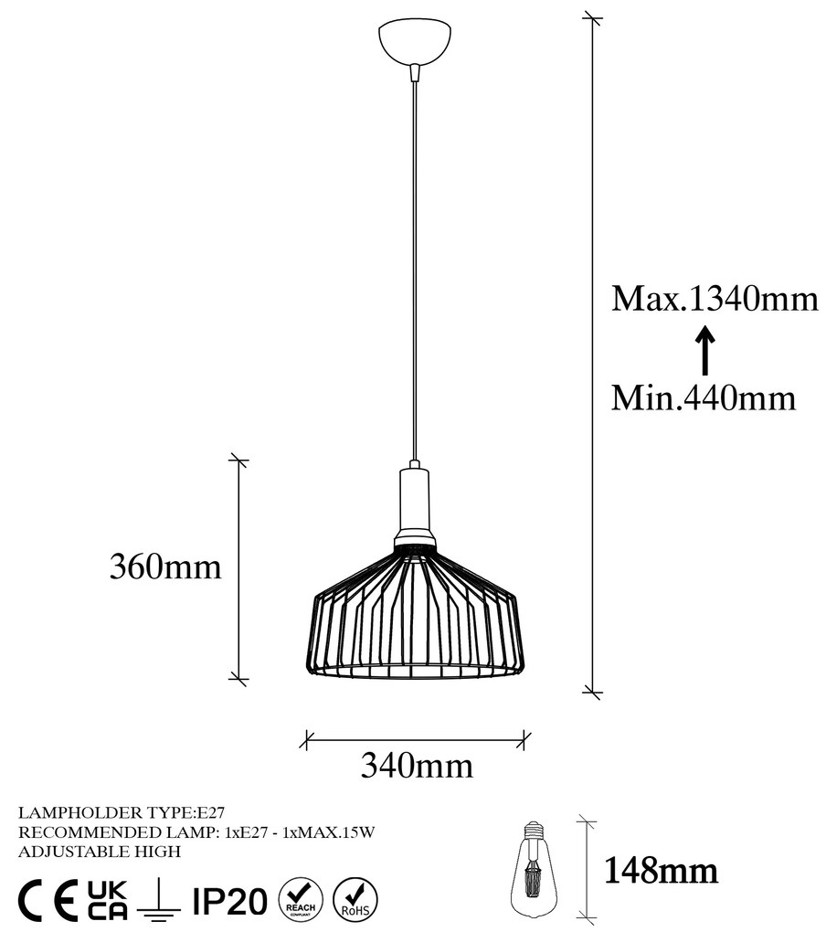 OPVIQ Závěsné osvětlení DEAR černo-zlaté 34cm