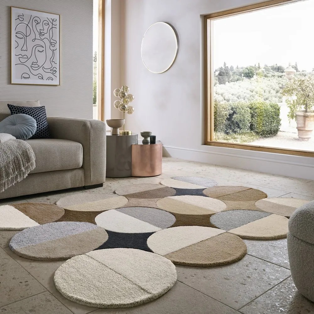 Šedobéžový ručně tkaný vlněný koberec 120x170 cm Mia Ellipse – Flair Rugs