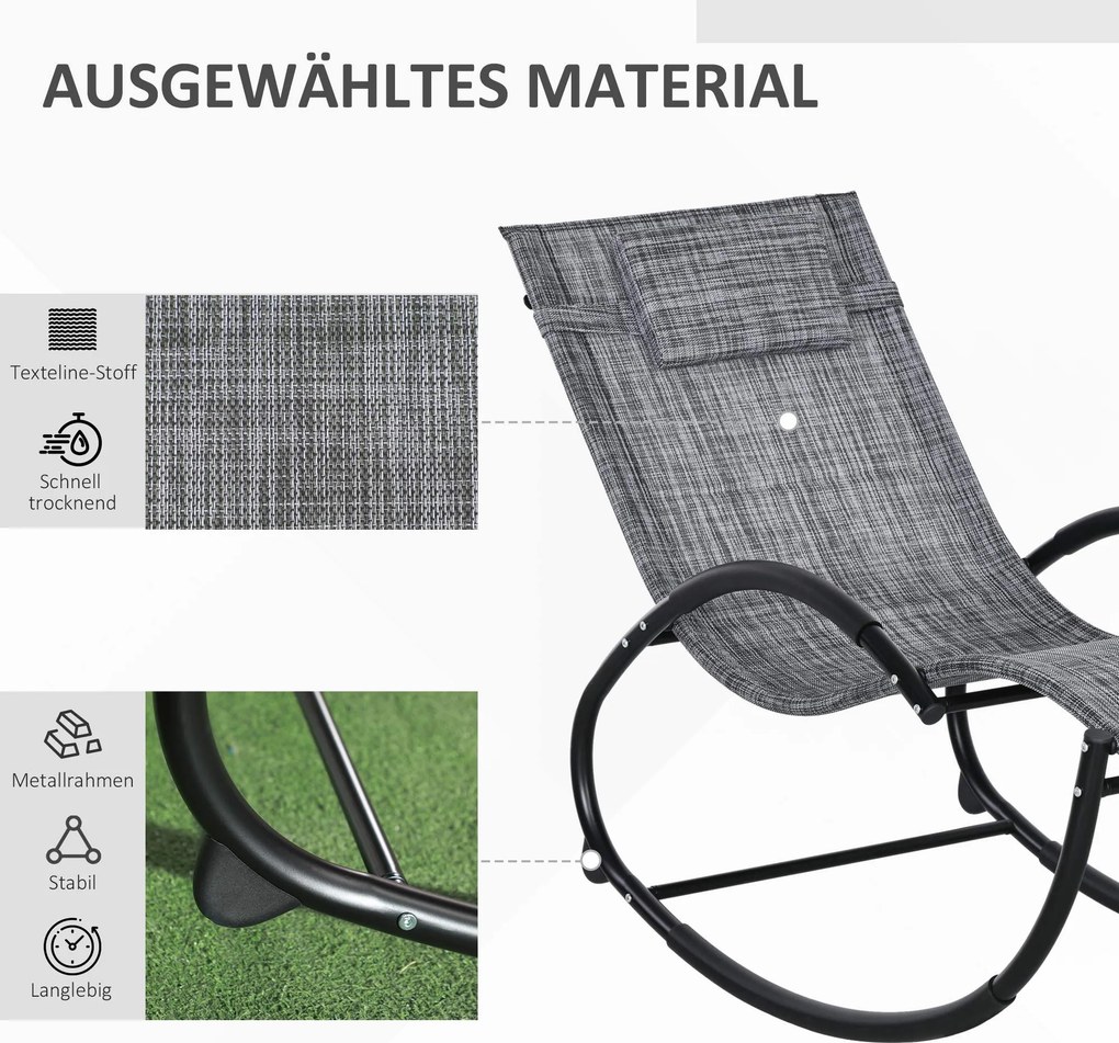 Outsunny Houpací Křeslo, Ergonomický Sluneční Ležící Křeslo do Zahrady, s Opěrkou Hlava, Houpací Křeslo, Textilene, pro Vnitřní a Venkovní Použití, Š…