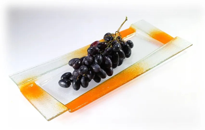 BDK-GLASS Skleněný obdélníkový tácek ZOOM oranžový Rozměr: 30x15cm