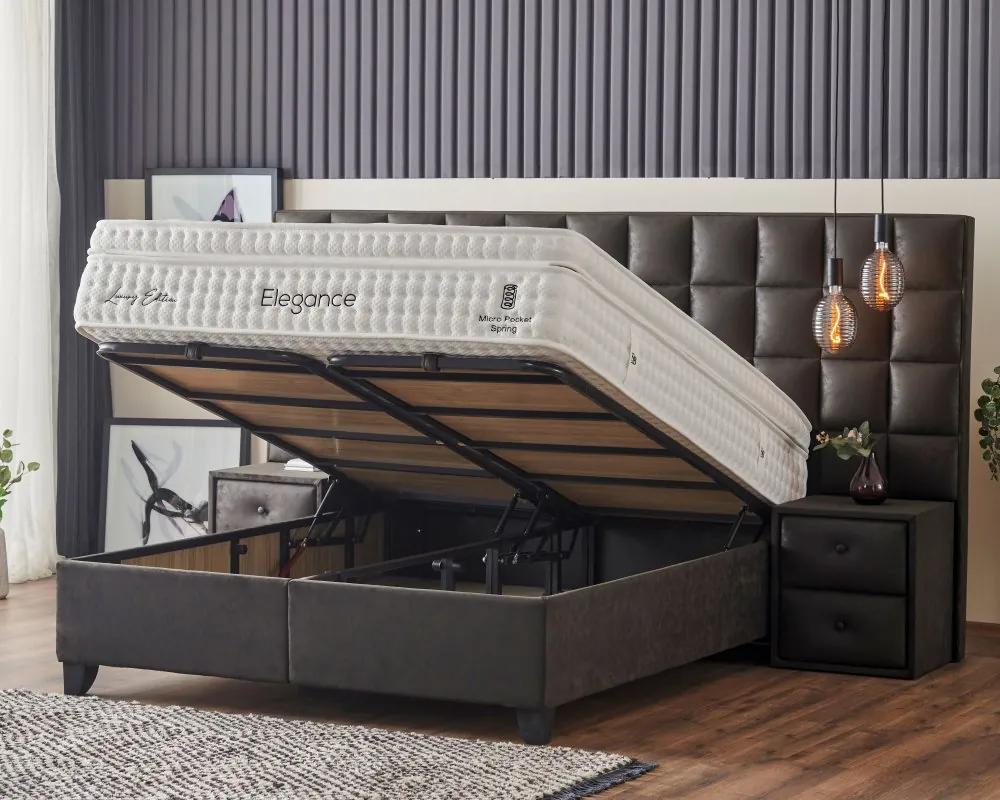Čalouněná postel ELEGANCE s matrací - šedá 150 × 200 cm