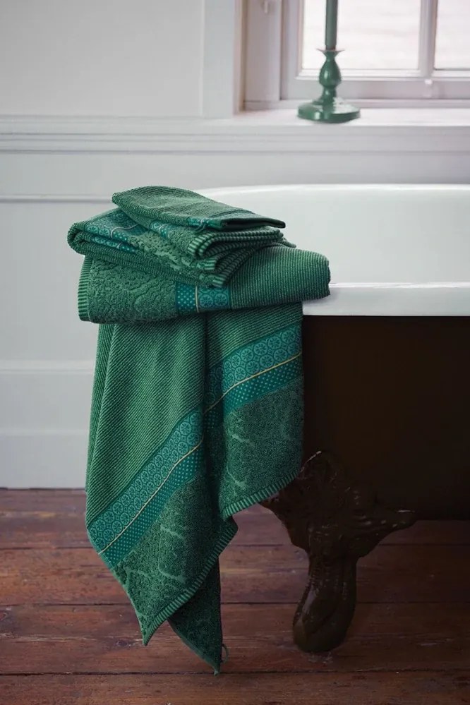 Pip Studio ručníky z bavlněného froté Soft Zellige, zelené (Luxusní ručníky z bavlněného froté v designu Soft Zellige v zelené barvě)